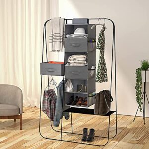 Hanging Closet Organizer 6-Shelf, Hanging Closet Shelves with 3 Drawers & Side Pockets, Closet Hanging Organizer for Wardrobe,RV,Dorm Room,Closet Organizers and Storage Hanging 13" x 11.8"x 42.5" Gray