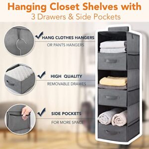 Hanging Closet Organizer 6-Shelf, Hanging Closet Shelves with 3 Drawers & Side Pockets, Closet Hanging Organizer for Wardrobe,RV,Dorm Room,Closet Organizers and Storage Hanging 13" x 11.8"x 42.5" Gray