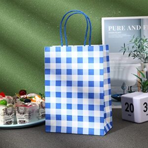 30 Pieces Gingham Gift Bags Kraft Paper Bag Christmas Buffalo Plaid Bag Present Bag Party Favor Bag with Handle Goody Bag for Christmas Birthday Party Supplies, 5.91 x 8.27 x 3.15 Inch(Blue White)