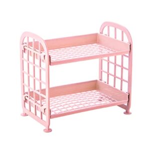 fresheep cosmetic storage holder, 2-tier multi-functional plastic shelf makeup organizer for office kitchen bedroom bathroom home, pink