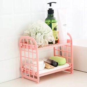 FreSheep Cosmetic Storage Holder, 2-Tier Multi-functional Plastic Shelf Makeup Organizer for Office Kitchen Bedroom Bathroom Home, Pink