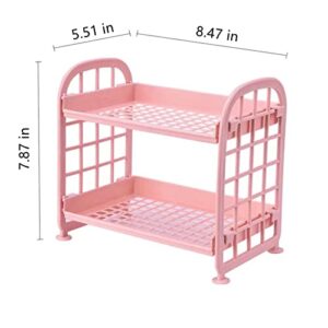 FreSheep Cosmetic Storage Holder, 2-Tier Multi-functional Plastic Shelf Makeup Organizer for Office Kitchen Bedroom Bathroom Home, Pink