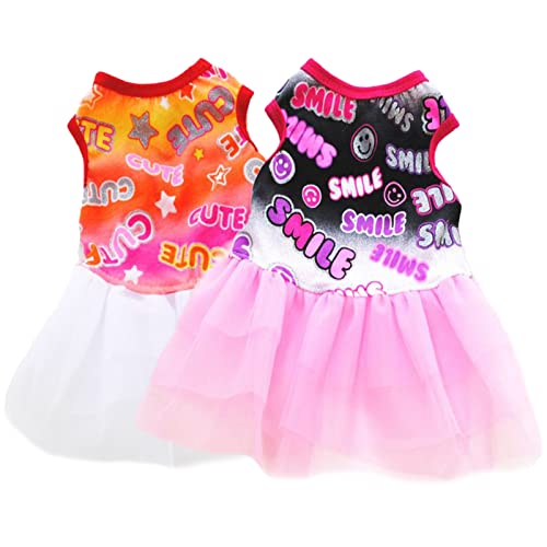 CMREAEC 2 Pieces Dog Dresses for Small Dogs Girl Cute Chihuahua XS Princess Dresses Puppy Yorkie Birthday Skirts Puppy Vest Dress Teacup Dog Summer Clothes Dog Holiday Outfit, XS