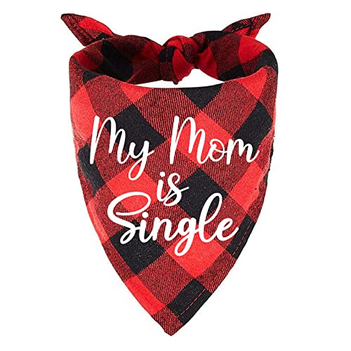 Family Kitchen My Mom is Single Funny Red Plaid Triangle Pet Dog Bandana, Photo Prop Pet Scarf for Pet Owner Lover Gift