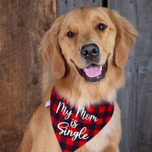 Family Kitchen My Mom is Single Funny Red Plaid Triangle Pet Dog Bandana, Photo Prop Pet Scarf for Pet Owner Lover Gift