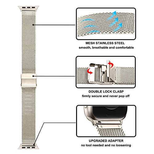 TRUMiRR Band Sets for Apple Watch Series 8 7 41mm Starlight Women, 2 Pack Solid Stainless Steel Watchband + Mesh Strap for iWatch SE Series 8 7 6 5 4 3 2 1 41mm 40mm 38mm