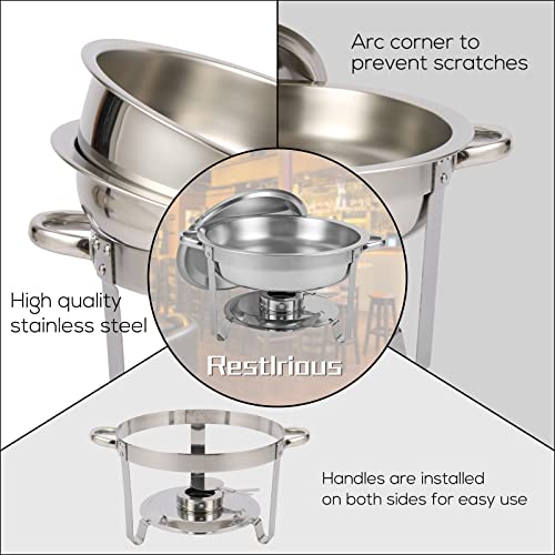 Restlrious 2 Packs Round Chafing Dishes Stainless Steel Chafers and Buffet Warmers Sets w/Water Pan, Food Pan, Fuel Holder and Lid 5 QT