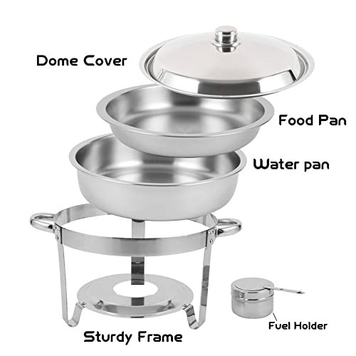 Restlrious 2 Packs Round Chafing Dishes Stainless Steel Chafers and Buffet Warmers Sets w/Water Pan, Food Pan, Fuel Holder and Lid 5 QT