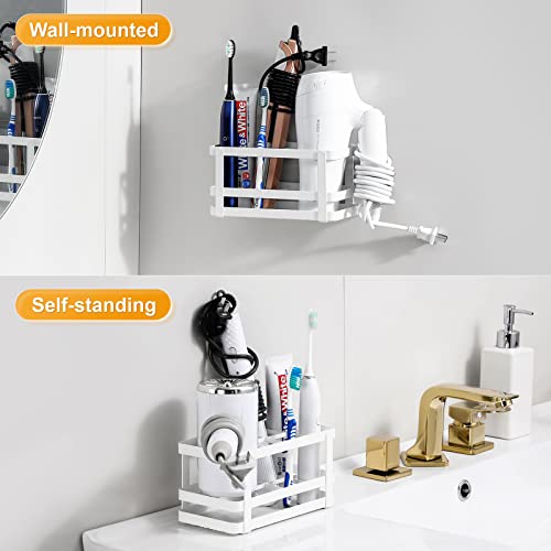 VITVITI Hair Dryer Holder Wall Mounted, Hair Styling Tools Organizer, Flat Iron/Curling Wand Storage Basket, for Blow Hairdryer/Hair Straightener Brush/Bathroom, White Metal