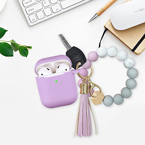 Case for Airpods,AIIEKZ Cute Airpod 1&2 Cover for Girls Women,Soft Silicone Protective Case with Beaded Bracelet Keychain (Lavender Purple)