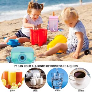 2 Pieces kawaii Water Bottles with Straw and Strap, Cute Plastic Camera Ice Cream Popsicle Cartoon Water Bottle Leakproof Water Cups Juice Drinking Bottle for School Girls Summer Outdoor