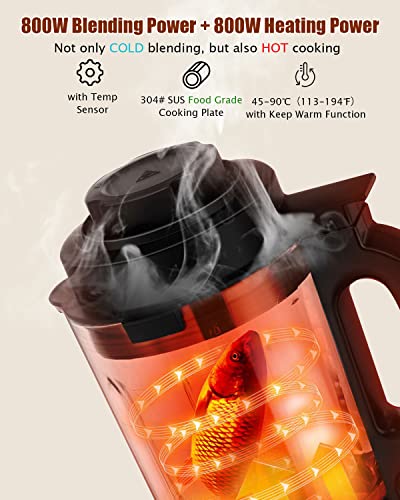 Moongiantgo Professional Cooking Blender for Kitchen Hot Cold with 8 Presets, 59Oz Glass Jar, 58000RPM High Speed Quiet for Smoothie Shake, Khaki 110V