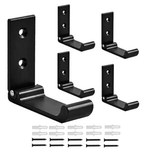 aothpher 5 pack folding coat hooks heavy duty aluminum alloy wall hooks for hanging robe, coat, towel, keys, bags, home, kitchen, bathroom wall mounted,matte black