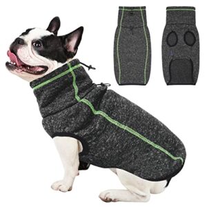 cyeollo dog sweater fleece coat high collar warm doggie turtleneck lightweight cozy jacket pullover dog clothes pet vest with leash hole for small dogs, grey