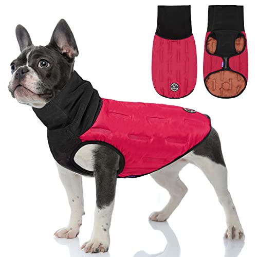 cyeollo Dog Coat Puffer Jacket for Cold Weather Windproof Warm Puffer Jackets with Fleece High Collar Winter Pet Vest for Small Dogs Clothes Boy Apparel, Burgundy Small