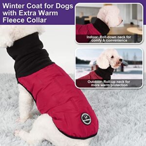 cyeollo Dog Coat Puffer Jacket for Cold Weather Windproof Warm Puffer Jackets with Fleece High Collar Winter Pet Vest for Small Dogs Clothes Boy Apparel, Burgundy Small