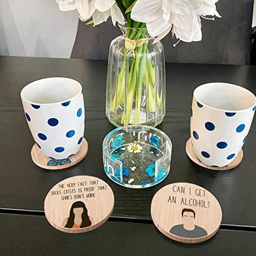 New Girl Bamboo Wood Coasters Set of 6, Funny Novelty Coasters for Drinks Absorbent with Holder