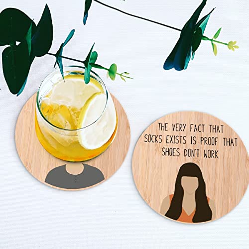 New Girl Bamboo Wood Coasters Set of 6, Funny Novelty Coasters for Drinks Absorbent with Holder