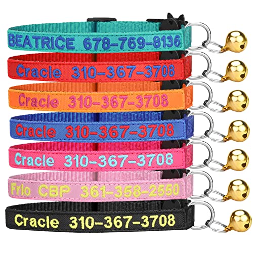 shangye Personalized Cat Collar, Custom Embroidered Cat Collars with with Name and Phone Number, Nylon ID Collar for Cat or Kitten with Breakaway Safety Release Buckle with Bell