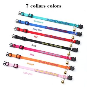 shangye Personalized Cat Collar, Custom Embroidered Cat Collars with with Name and Phone Number, Nylon ID Collar for Cat or Kitten with Breakaway Safety Release Buckle with Bell