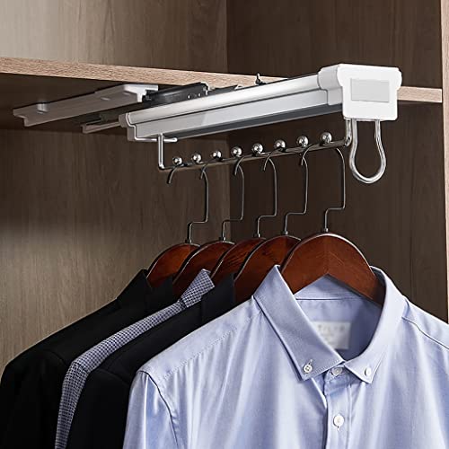 FKKPRVAX Pull Out Closet Rod with Damper,Extendable Clothes Rail for Pants Coat,Wardrobe Pants Hanger Wardrobe Organizer,Load 30kg - White (Size : 358mm/14.1inch)