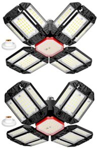 makdak led garage lights 2 pack,led shop light deformable garage ceiling lights with 12+1 adjustable multi-position panels,e26 6500k 18000lm eqv 180w led lights for garage/basement/shop/workshop