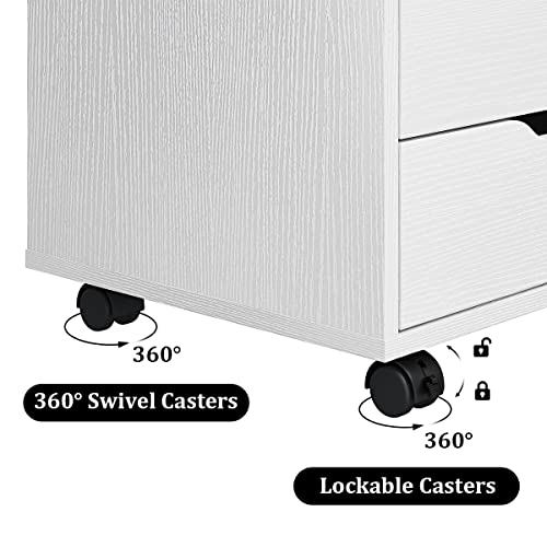 Panana 5/7 Drawer Chest, Wooden Tall Dresser Storage Dresser Cabinet with Wheels, Office Organization and Storage, Bedroom Furniture (White, 5 Drawer)