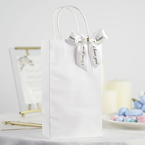 AIMUDI White Bows with Twist Tie for Wedding Favors White and Gold Bows I Love You Ribbon Bows for Gift Wrapping Premade Bows for Treat Bags Candy Apple Valentine's Day Bridal Shower -50 Counts