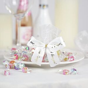 AIMUDI White Bows with Twist Tie for Wedding Favors White and Gold Bows I Love You Ribbon Bows for Gift Wrapping Premade Bows for Treat Bags Candy Apple Valentine's Day Bridal Shower -50 Counts