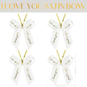 AIMUDI White Bows with Twist Tie for Wedding Favors White and Gold Bows I Love You Ribbon Bows for Gift Wrapping Premade Bows for Treat Bags Candy Apple Valentine's Day Bridal Shower -50 Counts