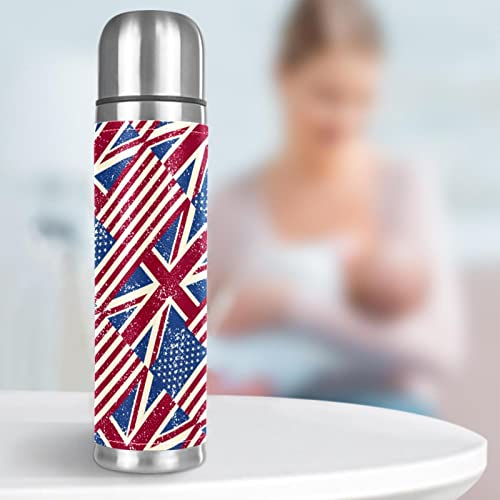 Stainless Steel Leather Vacuum Insulated Mug Flags of the United Kingdom Thermos Water Bottle for Hot and Cold Drinks Kids Adults 16 Oz