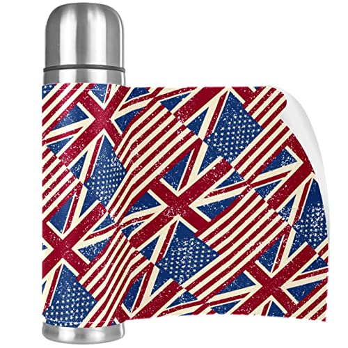 Stainless Steel Leather Vacuum Insulated Mug Flags of the United Kingdom Thermos Water Bottle for Hot and Cold Drinks Kids Adults 16 Oz