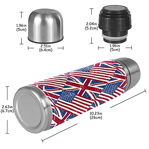 Stainless Steel Leather Vacuum Insulated Mug Flags of the United Kingdom Thermos Water Bottle for Hot and Cold Drinks Kids Adults 16 Oz