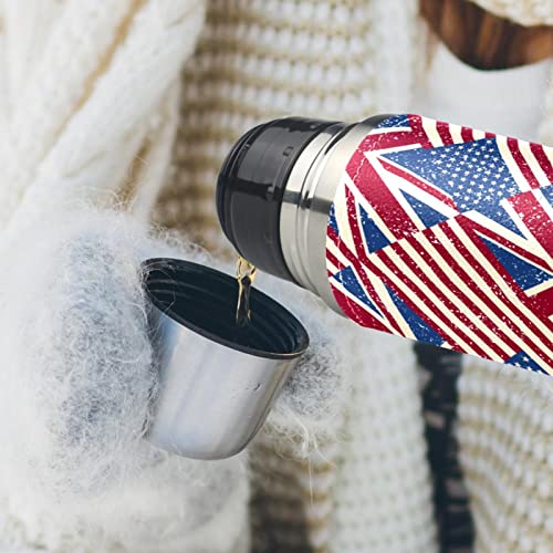 Stainless Steel Leather Vacuum Insulated Mug Flags of the United Kingdom Thermos Water Bottle for Hot and Cold Drinks Kids Adults 16 Oz