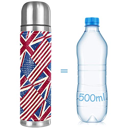 Stainless Steel Leather Vacuum Insulated Mug Flags of the United Kingdom Thermos Water Bottle for Hot and Cold Drinks Kids Adults 16 Oz