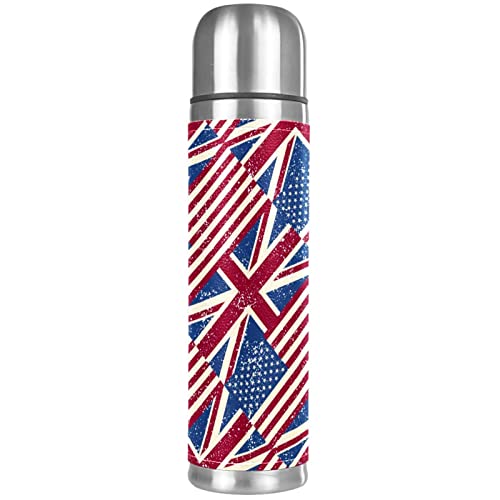 Stainless Steel Leather Vacuum Insulated Mug Flags of the United Kingdom Thermos Water Bottle for Hot and Cold Drinks Kids Adults 16 Oz