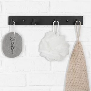 Lwenki Key Holder for Wall, Black Key Rack with 4 Key Hooks to Hang Keyrings, Dog Leash, Umbrella, Sunglasses – Key Hanger with Mounting Hardware for Glass, Tile and Wood (10.9” x 1.4” x 1.0”) (Black)