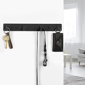 Lwenki Key Holder for Wall, Black Key Rack with 4 Key Hooks to Hang Keyrings, Dog Leash, Umbrella, Sunglasses – Key Hanger with Mounting Hardware for Glass, Tile and Wood (10.9” x 1.4” x 1.0”) (Black)