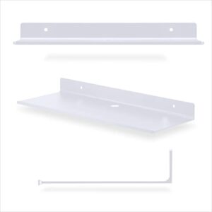 BRAINWAVZ 2-Pack 12" Floating Metal Wall Shelf for Books, Organizer, Speakers, Plants, Cameras, Books, Decor Display, Storage, Routers & More Wide Universal Holder Shelf (White)