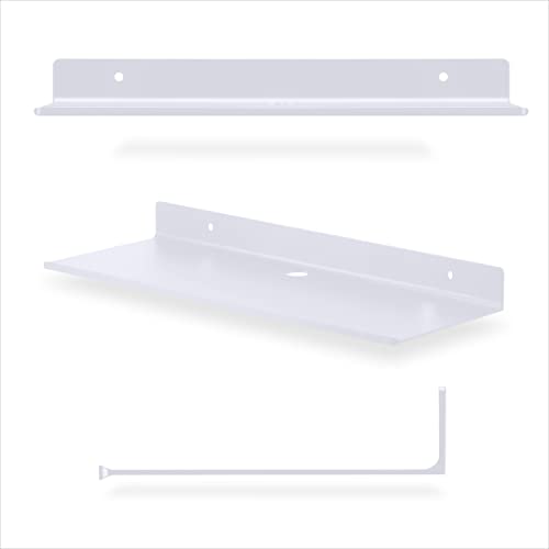 BRAINWAVZ 2-Pack 12" Floating Metal Wall Shelf for Books, Organizer, Speakers, Plants, Cameras, Books, Decor Display, Storage, Routers & More Wide Universal Holder Shelf (White)