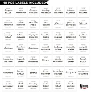 Minimalist Laundry Room Labels Set, v2croft 36 White Matte Stickers on Clear Canisters, Home Organization Stickers for Cabinet & Drawer, Laundry Room, linens & Cleaning Supplies(Water Resistant)