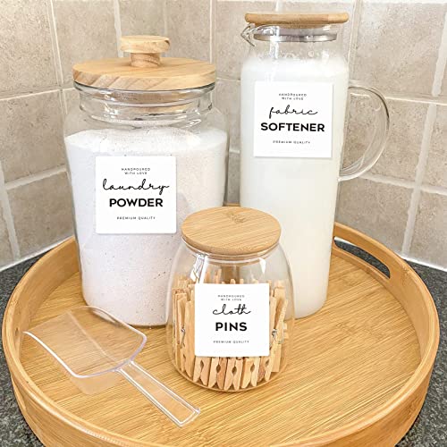 Minimalist Laundry Room Labels Set, v2croft 36 White Matte Stickers on Clear Canisters, Home Organization Stickers for Cabinet & Drawer, Laundry Room, linens & Cleaning Supplies(Water Resistant)