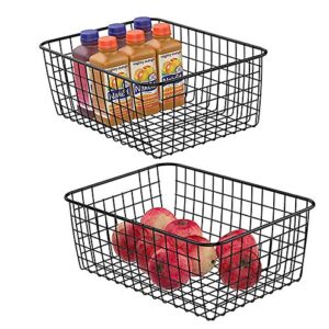 HDYOUDO Metal Wire Food Storage Basket Organizer with Wooden Handles for Organizing Kitchen Cabinets, 2 Packs-Black-large