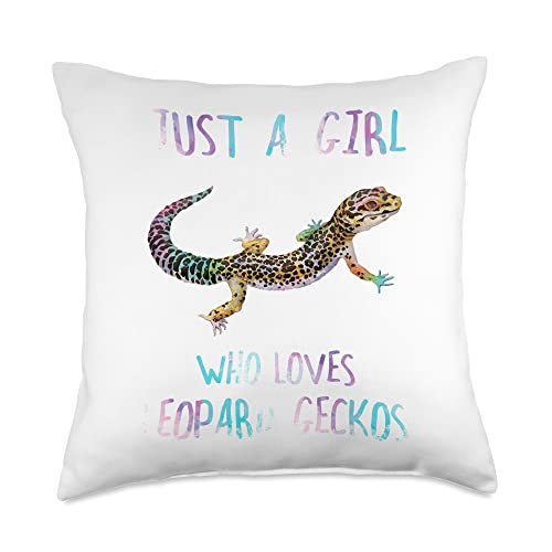 Leopard Gecko Reptiles Girl Gifts Clothing Co. Cute Watercolor Lizard Just A Girl Who Loves Leopard Geckos Throw Pillow, 18x18, Multicolor