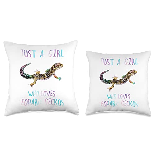 Leopard Gecko Reptiles Girl Gifts Clothing Co. Cute Watercolor Lizard Just A Girl Who Loves Leopard Geckos Throw Pillow, 18x18, Multicolor