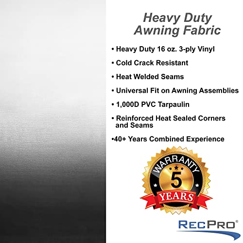 RecPro RV Awning Fabric Replacement | Universal Fit | 8-22ft Sizes | Heat Sealed Vinyl (15' - Actual Width 14' 1", Charcoal Fade)