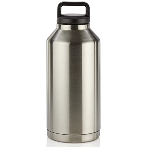 PARNOO Hot & Cold Stainless Thermos Bottle with Black handle 64 oz, Triple Wall Vacuum Insulated Stainless Steel, 12 inchx5 inch