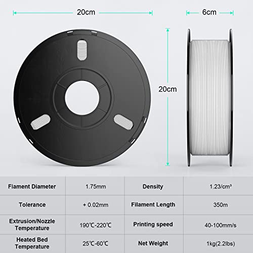 WEEFUN PLA 3D Printer Filament, 1.75mm Filament 3D Printing Materials, Dimensional Accuracy +/- 0.02mm, White PLA Filament for 3D Printer, 1KG Spool