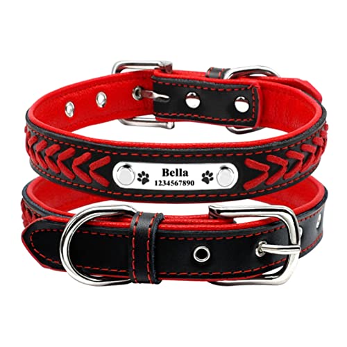 Personalized Dog Collars for Small Medium Large Dogs,Custom Dog Collar with Name Plate,Braided Leather Dog ID Collars, Option to Blue,Pink,Red,Purple,Yellow