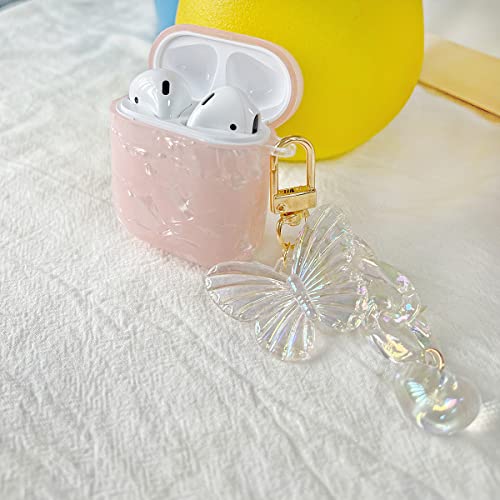 Fycyko Compatible with AirPods 1&2 Case with Bling Sparkle Pretty Design AirPods Soft TPU Protective Case with Cute Glitter Butterfly Heart Charm for Women Girls-Pink